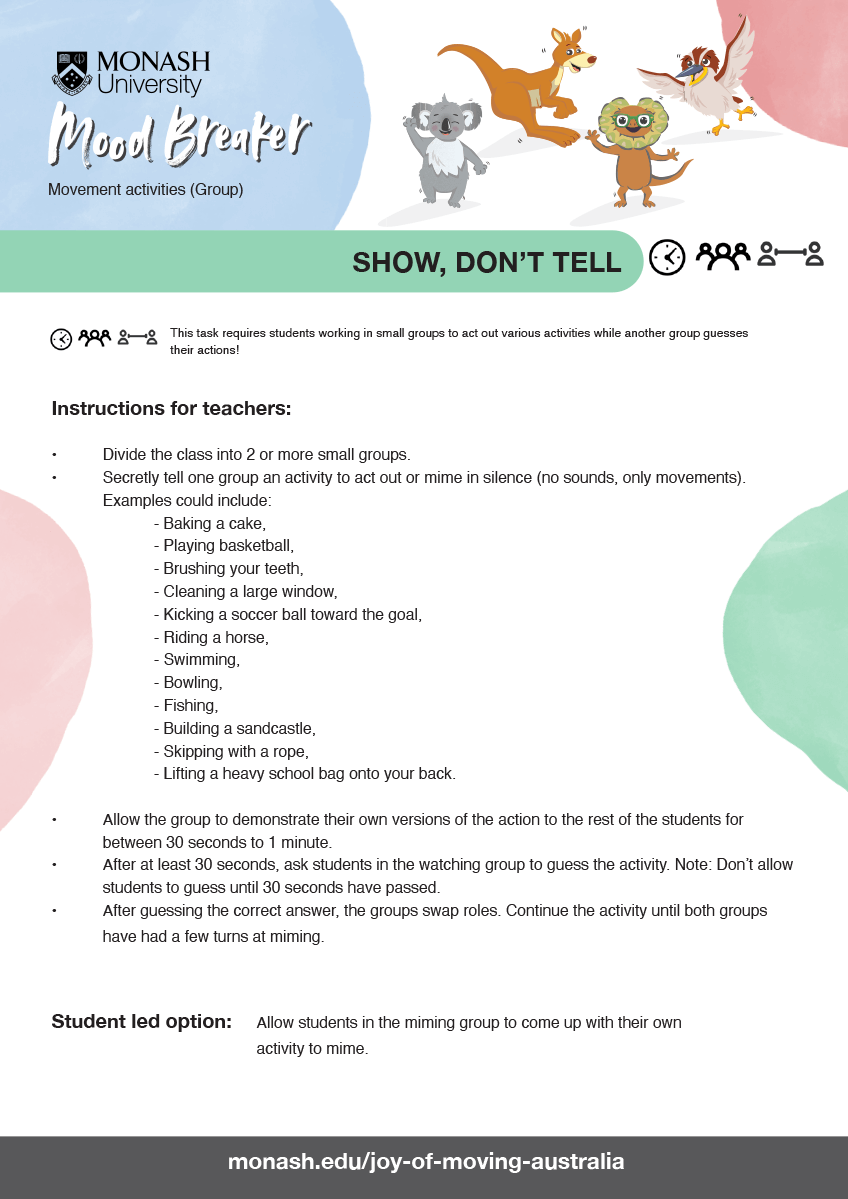 Group activity cards - Movement for Emotional Regulation