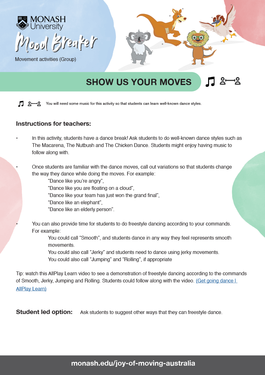 Group activity cards - Movement for Emotional Regulation