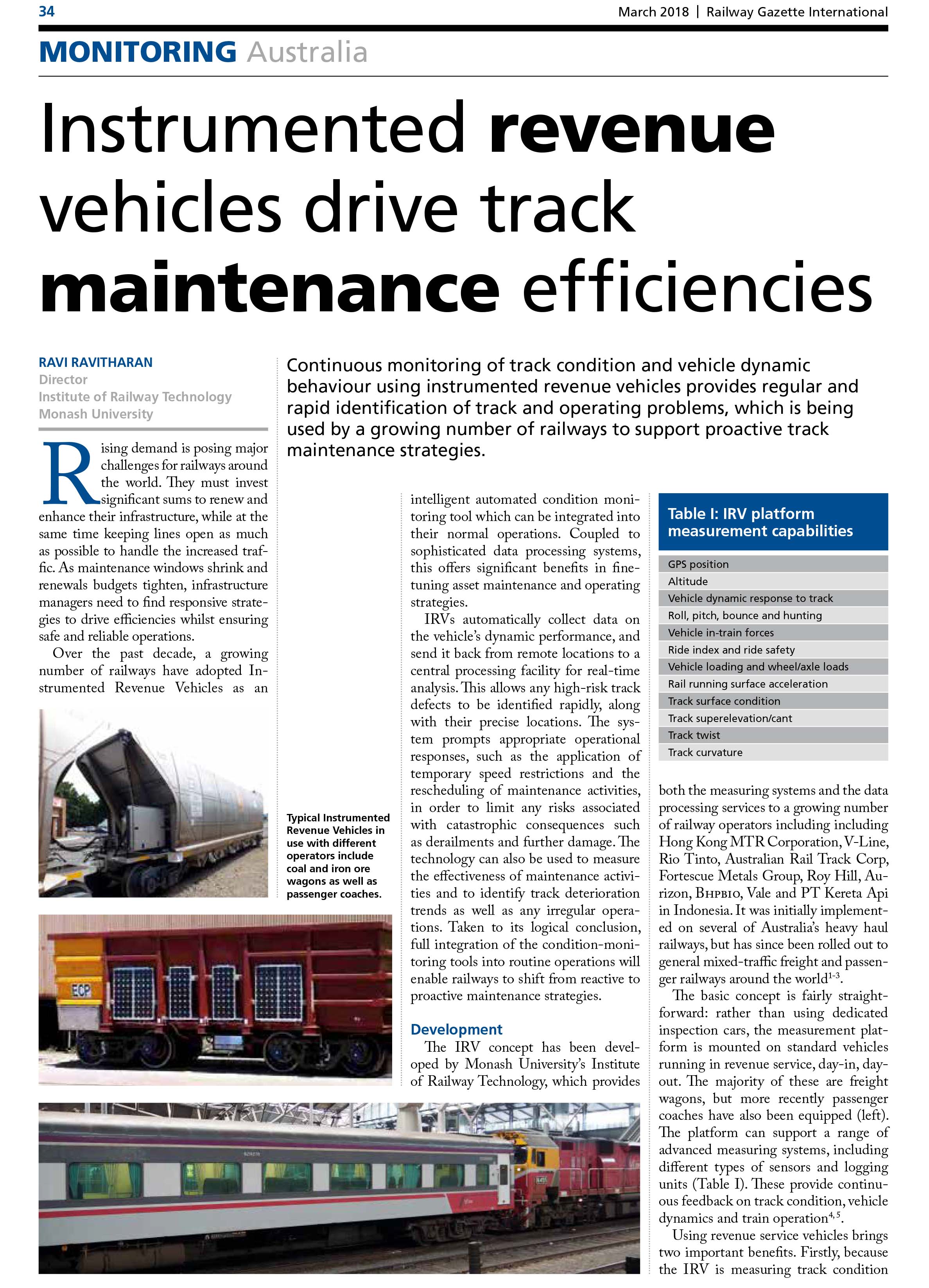 Instrumented Revenue Vehicles Drive Track Maintenance Efficiencies ...