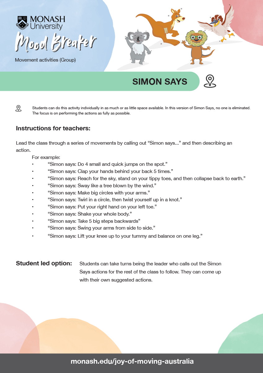 Group activity cards - Movement for Emotional Regulation